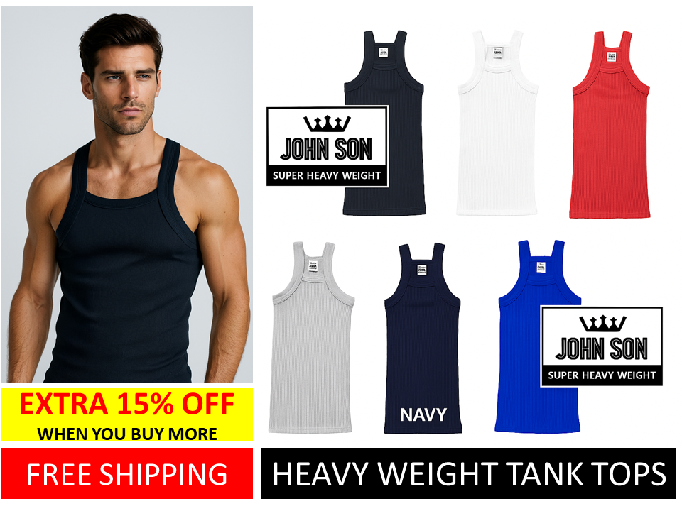 [John Son] Plain Men's G-unit Tank Tops Square-cut Slim-fit Super Heav ...